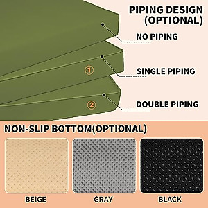 Millsilo Custom Bench Cushions for Outdoor Indoor, Personalized Furniture Bench Chair Cushion, Custom Window Seat Cushions, Sofa Couch Cushion, Optional Fabric, Piping and Non-Slip Bottom and Straps