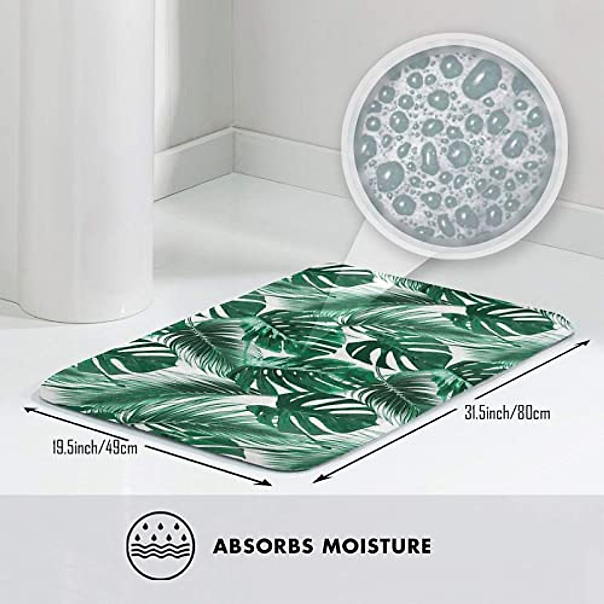 Bathroom Rugs Tropical Palm Leaves,Bath Mat Set Soft Anti-Slip Shower Bathroom Toilet Cover Rugs