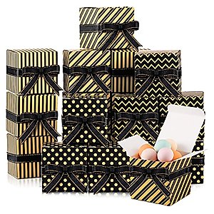 100 Pcs Black Gold Gift Boxes Wedding Candy Party Favor Boxes Small Treat Boxes with Lids 2 x 2 x 2 Inches Small Gift Boxes for Adults, Bridesmaid, Groomsmen, Cupcakes, Bridal, Baby Shower, Christmas