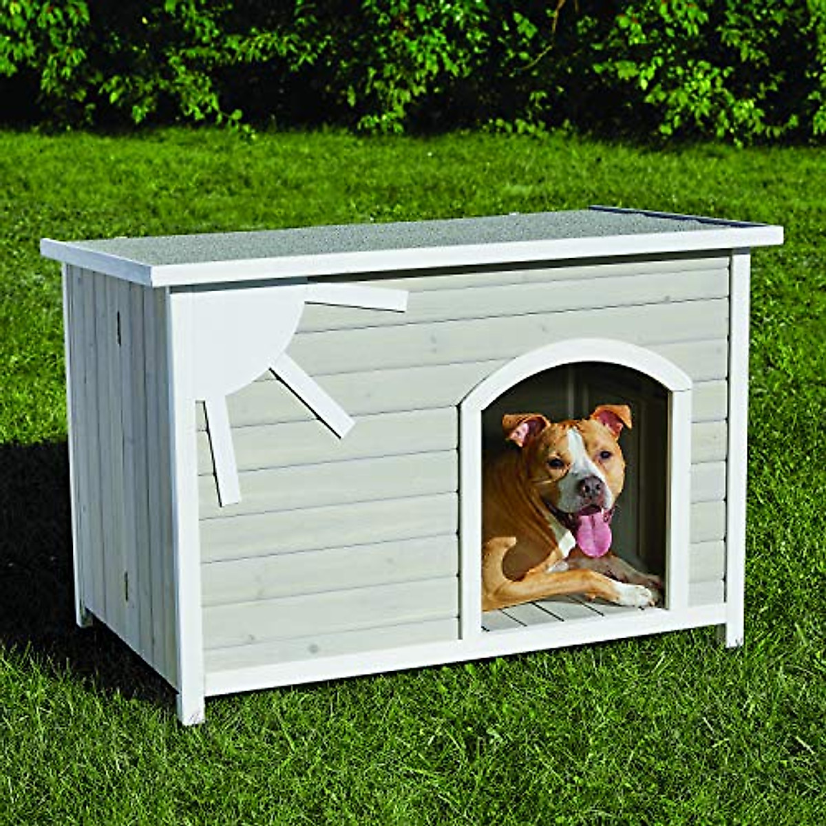 MidWest Homes for Pets Eilio Folding Outdoor Wood Dog House, No Tools Required for Assembly | Dog House Ideal for Medium Dog Breeds, Beige (12EWDH-M)