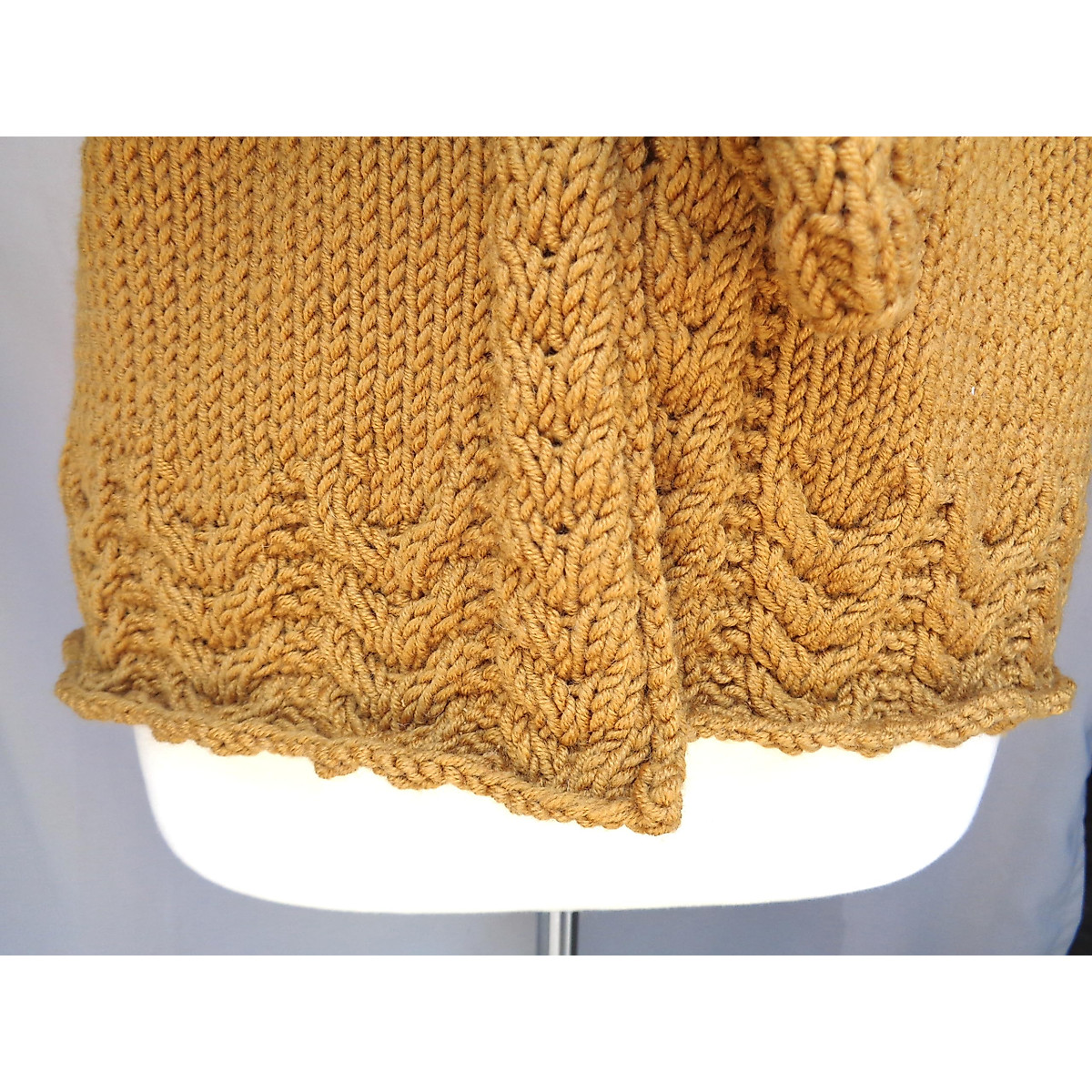 Mustard Gold Cardigan Sweater with Cable Design, Hand Knit, Merino Wool Acrylic, Womens size M L, Long Sleeves, Button Front, Basic Cardi