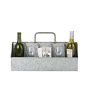 Mind Reader ICAD5-SIL Iron 5 Caddy with Cut Out Handle, Barnyard Vintage Designed Storage Bin, Silver 10 Compartment