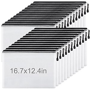 EOOUT 24pcs Mesh Zipper Pouches, A3 Size Waterproof Black Zipper Bags, Water-Resistant Plastic Document Pouch for School Office Supplies, Puzzles & Games Organizing Storage