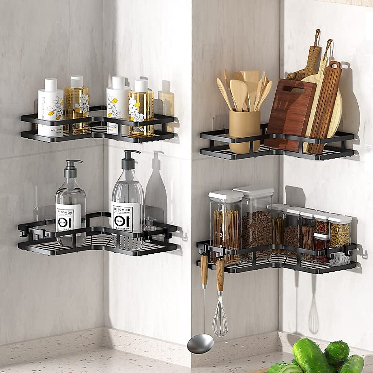 Corner Shower Caddy Shelf,Strong Adhesive Stainless Steel Shower Shelves No Drilling(2 Pack), Rustproof Stainless Steel Bathroom Wall-mounted Shower Organizer for bathroom,dorm and kitchen.(White)
