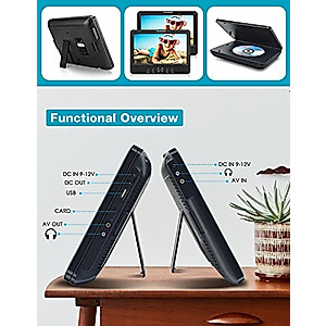 FANGOR 10.5'' Dual DVD Player for Car Portable Headrest Video Players with 2 Mounting Brackets, 5 Hours Rechargeable Battery, Last Memory, AV Out&in, Support USB/SD/Sync TV (1 Player + 1 Monitor)