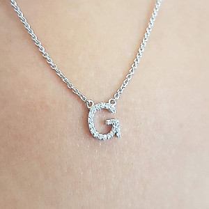 Dazzlingrock Collection 0.12 Cttw Round White Diamond Uppercase Initial 'G' Pendant Necklace with 18 inch Silver Chain for Women in 14K Solid White Gold