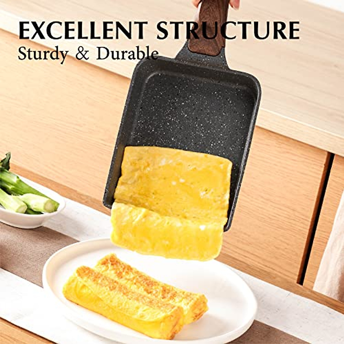 SENSARTE Japanese Omelette Pan, Tamagoyaki Egg Pan, Nonstick Frying Pan with Spatula, Healthy Granite Cookware, PFOS & PFOA Free, 6" x 7" (Grey)