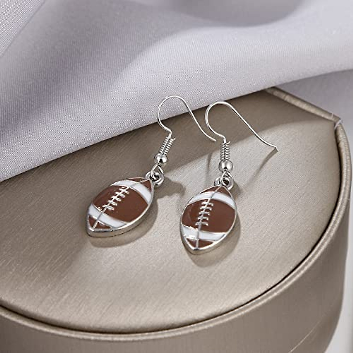 RUOFFETA Sport Ball Dangle Earrings, Football Earrings, Basketball Earrings Soccer Volleyball Baseball Earrings for Women Fan Gift(Football Coffee)