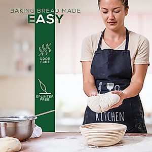 9 Inch HomeGenics Proofing Basket - With Scraper, Cloth Bag, and Recipe Book, Smooth and Splinter-Free Finish Bread Basket, Handcrafted, For Bread Making Tools Supplies