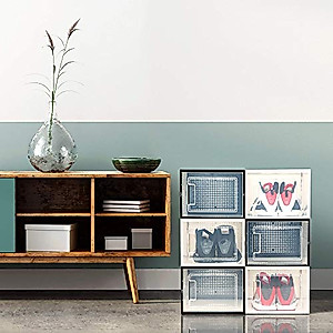 Shoepreem BLACK XL 6 pack - 14.6 Inches Long for BIG Shoes & Sneakers, Shoe Storage Organizer, Shoe Storage Boxes, Shoe Box Clear Plastic Stackable, Shoe Containers, Shoe Organizer for Closet