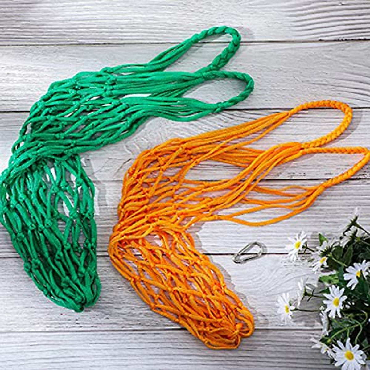 Camidy 4 Pack Chicken Feeding String Bag, Hanging Vegetable Cabbage Feeding Net Bags Snack Treat Feeding Holder Bag with Hook for Chickens Goose Duck Large Birds