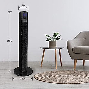 Comfort Zone CZTF361RBK 36" 3-Speed Oscillating Tower Fan with 3 Mode Settings, 7-Hour Timer, and Remote Control, Black