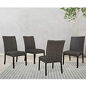 Ulaxfurniture Patio Rattan Wicker Dining Chairs Indoor Outdoor Woven Padded Chairs (Set of 4)