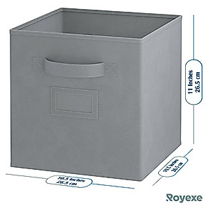Royexe Item Container 11 Inch Storage Cubes (Set of 8) Storage Baskets, Features Dual Handles & 10 Label Window Cards, Foldable Fabric Closet Shelf, Drawer Organizers Storage, Polypropylene, Gray