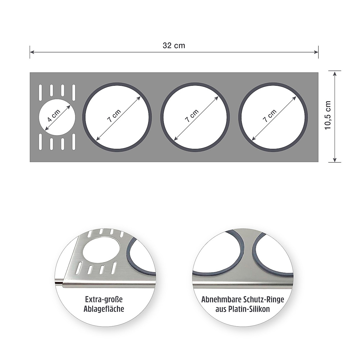Sanni Shoo Drip.it+ | Stainless Steel Kitchen Sink Caddy | Bottle Holder for 3 Bottles with Protective Silicone Rings | Compatible with Sodastream Aqua Fizz and Other Bottles | Drainer & Organizer