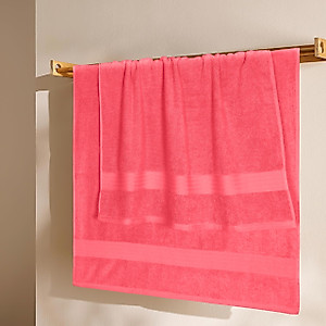 GLAMBURG Premium Cotton 4 Pack Bath Towel Set - 100% Pure Cotton - 4 Bath Towels 27x54 - Ideal for Everyday use - Ultra Soft & Highly Absorbent - Coral Orange