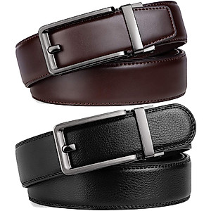 Founders & C Ratchet Click Belt 2 Pack,Leather Slide Dress Comfort Belt Adjustable with Buckle Gift Set (28"-42" Waist Adjustable, Black Dress Belt/Brown Click Belt)