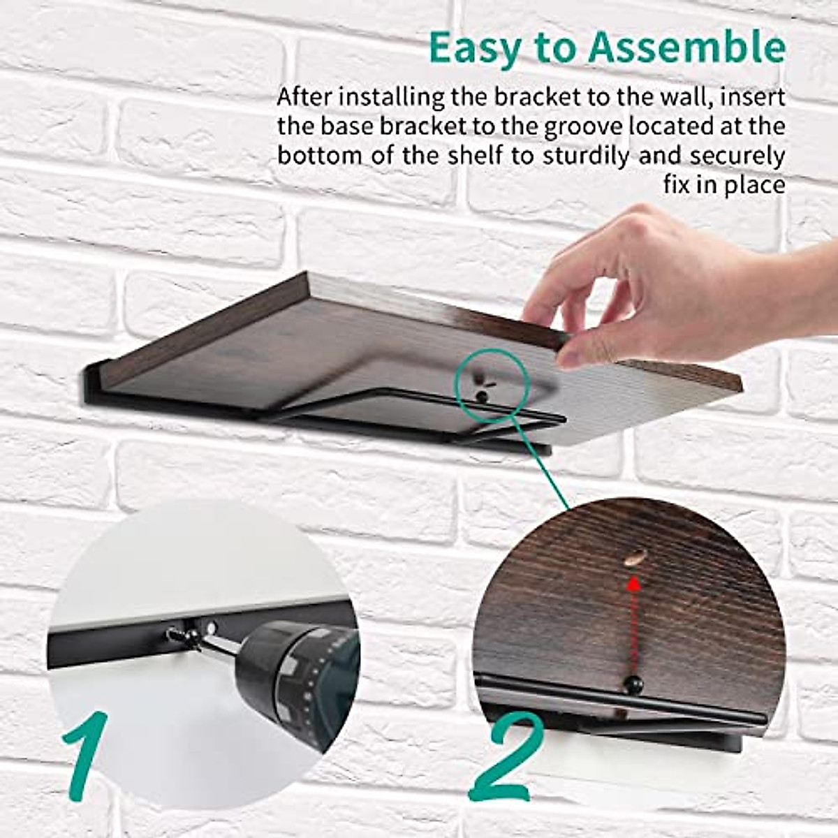 DELFOY Rustic Wood 16 Inch Floating Shelves- Set of 2 Farmhouse Home Decor Wall Mounted Hanging Ledge Shelf for Living Room, Bedroom, Kitchen Bathroom