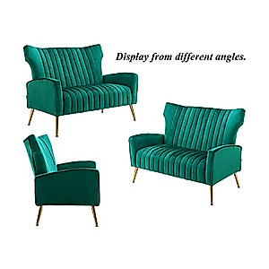 Altrobene Velvet Couch Modern Wingback Loveseat Tufted Luxury Sofa with Gold Legs for Living Room/Bedroom, Green
