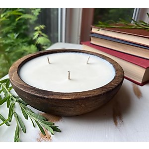 Bonneville Handmade Candles | 7 1/2" x 2" Hand Poured Pine Wood Bowl Candle, 3 Wick Dough Bowl Candle | Up to 35 Hour Burn Time | 100% Soy Wax | Scented Candle Rustic Holiday (Toasted Pumpkin Spice)