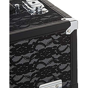 Caboodles Make Me Over 4 Tray Train Case, Cosmetic Storage Case & Organizer, Black Lace, 3.5 Lb