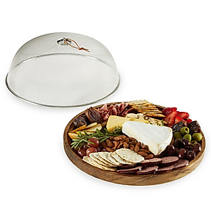 Twine Modern Manor Slate & Acacia Wooden Charcuterie Board With Dome Cover, Outdoor Entertaining Cheese Board, Snack Platter, 3-Piece Set
