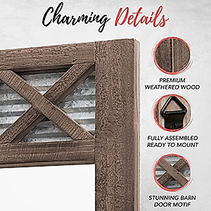 Autumn Alley Farmhouse Bathroom Mirror - Rustic Mirror - Vanity, Bathroom and Bedroom Mirror Wall- Country Farmhouse Decor, Mirror Barn Door Wood, Galvanized Metal, Small Size: 20" x 28", Brown