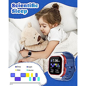 Cloudpoem Smart Watch for Kids Girls Boys, Kids Watch Fitness Tracker Watch with Pedometer Heart Rate Monitor Sleep Tracker Alarm Clocks Puzzle Games Calculator IP68 Waterproof, Kids Gift Blue