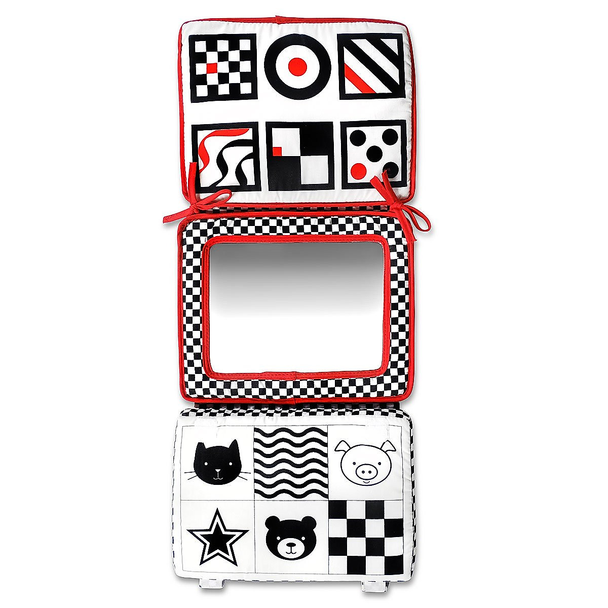 Genius Baby Toys Tummy Time Mirror for Babies 0-6 Months - Double-Sided with High Contrast Images - Baby Floor Mirror Can Be Used in Crib - No Hard Edges - Black White and Red