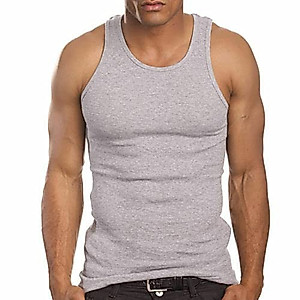 Goyoma 3 Packs Mens 100% Cotton Tank Top White/Black Wife Beater A-Shirt Undershirt (M, White)