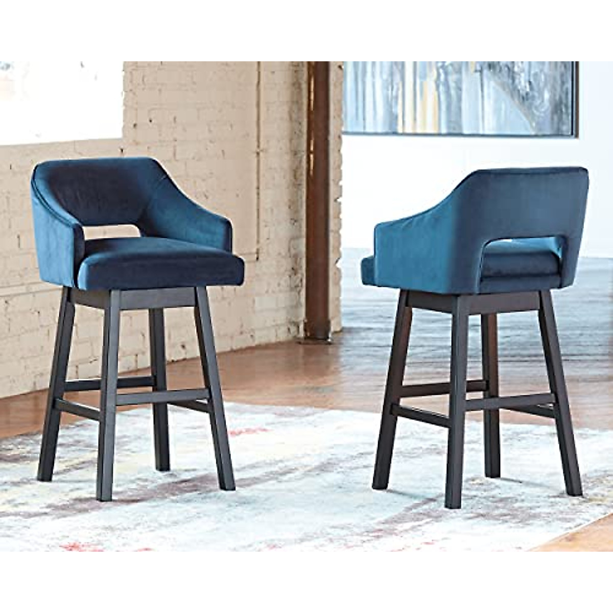 Signature Design by Ashley Tallenger 31" Upholstered Swivel Bar/Pub Height Bar Stool, 2 Count, Blue & Dark Brown