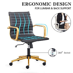 CAROCC Mid-Back Office Desk Chair - Gold and Black Task Chair with Back Support, Heavy Duty (320lbs), Swivel