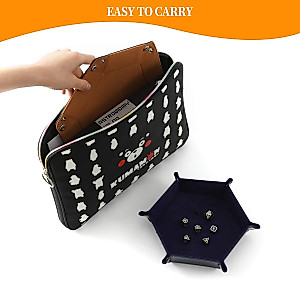 Grajar 2 Pcs Portable Folding Dice Rolling Tray Set for RPG DND Table Games - PU Leather and Velvet Holder Storage Box - Navy Blue and Camel