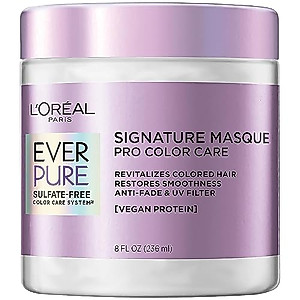 L'Oreal Paris Hair Mask for Color Treated Hair, EverPure Sulfate Free Signature Masque Pro Color Care, 8 fl oz, Vegan Formula, Paraben Free, Dye Free, Gluten Free