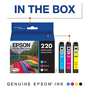 Epson 220 Durabrite Ink Cartridges (Cyan,Magenta,Yellow) 3/Pack in Retail Packaging