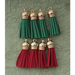 Ruwado 30 Pcs Keychain Leather Tassels with Gold Caps Hole Mini Faux Tassels for DIY Jewelry Making Keychain Earrings Craft Project Supplies Necklace Bracelet (Red and Green)