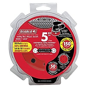 Diablo DCD050150H50G 5 in. 150-Grit Universal Hole Random Orbital Sanding Disc (50-Pack)