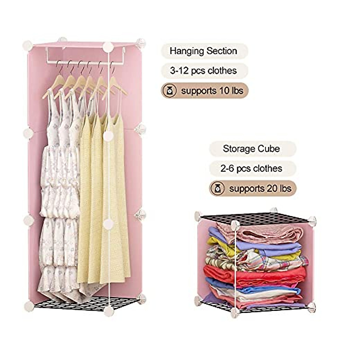 YOZO Cube Storage Organzier Portable Closet Wardrobe Bedroom Dresser (28x14x56 inches) Portable Closet Cube Shelf Armoire Pantry Cabinet, 8 Cubes, Pink