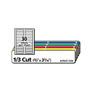 Avery 5266 Permanent Filing Labels, 1/3 Cut, 750/PK, RD/BE/GN/PE/YW