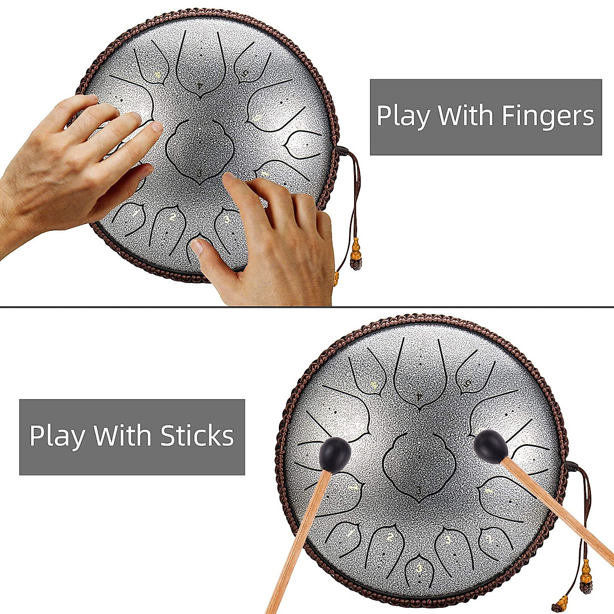 15 Notes Steel Tongue Drum, 14 Inch Harmonic Handpan Drum Percussion Instrument with Mallets Travel Bag for Meditation,Women's Yoga Steel Tongue Drum (WHITE)