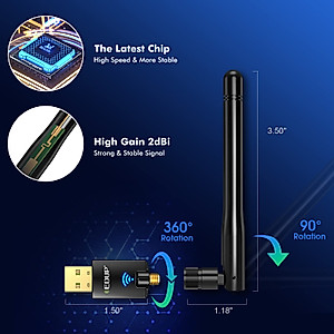 EDUP AC600M USB WiFi Adapter for PC, Wireless USB Network Adapters Dual Band 2.4G/5.8Ghz Wi-Fi Dongle Antenna for Laptop Desktop Compatible Windows 10/11/8.1/8/7/XP/Vista/Mac OS X 10.6~10.15.3 Black