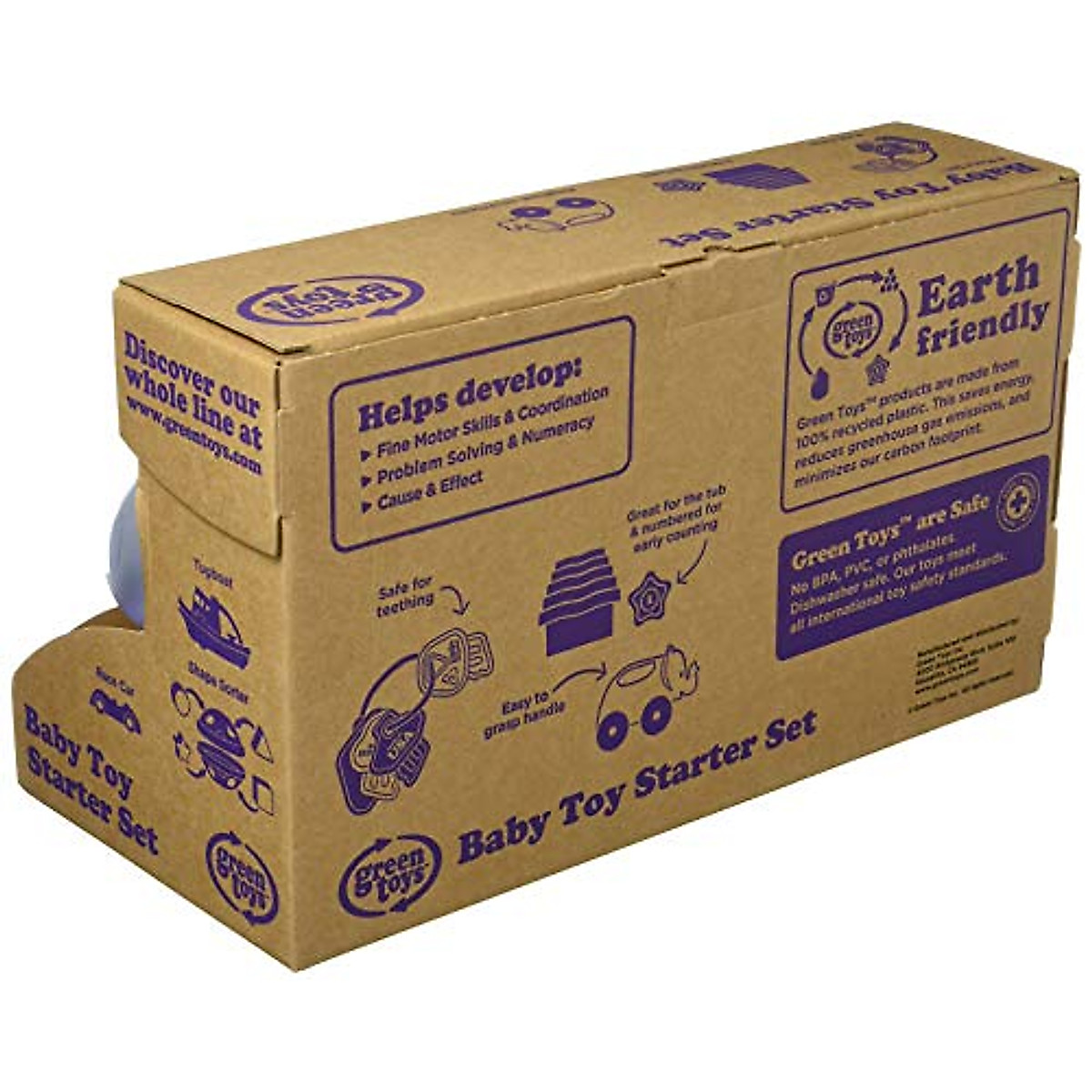 Green Toys Baby Toy Starter Set (First Keys, Stacking Cups, Elephant) Closed Box