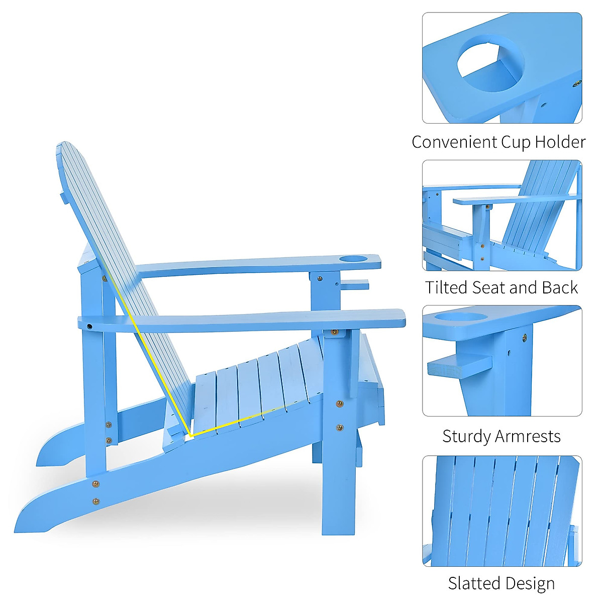 Outsunny Wooden Adirondack Chair, Outdoor Patio Lawn Chair with Cup Holder, Weather Resistant Lawn Furniture, Classic Lounge for Deck, Garden, Backyard, Fire Pit, Blue