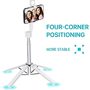 Ambertronix 40” Selfie Stick Tripod Quadrapod, Onboard Light, Wireless Bluetooth Remote, Extendable, Stainless Steel, 3 Light Modes, 9 Brightness Levels, Compatible with All iPhone & Android Devices