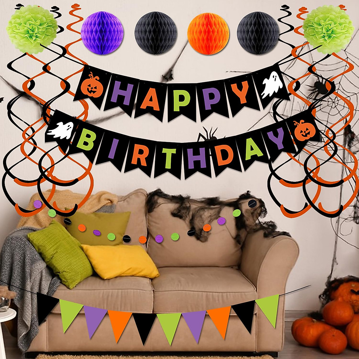 Halloween Birthday Party Decorations, Halloween Happy Birthday Banner, Halloween Birthday Party Supplies, Kids Halloween 1st Birthday Decor, Halloween Fireplace Mantle Home Decorations