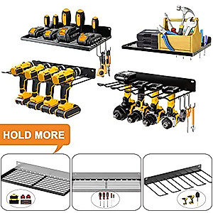 Power Tool Organizer with Charging Station, Heavy Duty Drill Holder Wall Mount, Cordless Drill Storage Rack, Garage Tool Shelf for Storage, Solid Metal Pegboard Wall Organizer Set (2 pack 4 set)