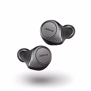 Jabra Elite 75t Titanium Black Voice Assistant Enabled True Wireless Earbuds with Charging Case (Renewed)