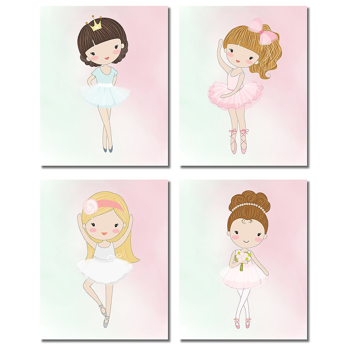 Cute Ballerina Dancer Girl Prints - Bedroom Playroom Wall Art Decor Prints - Set of 4 (8 Inches X 10 Inches) Photos