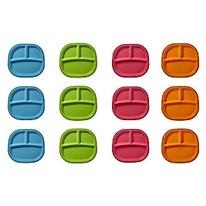 US Acrylic Harmony 3-compartment Divided Plastic Kids Tray in 4 Calypso Colors | set of 12 Reusable, BPA-free Plates, Made in the USA, Microwave & Dishwasher Safe Dinnerware