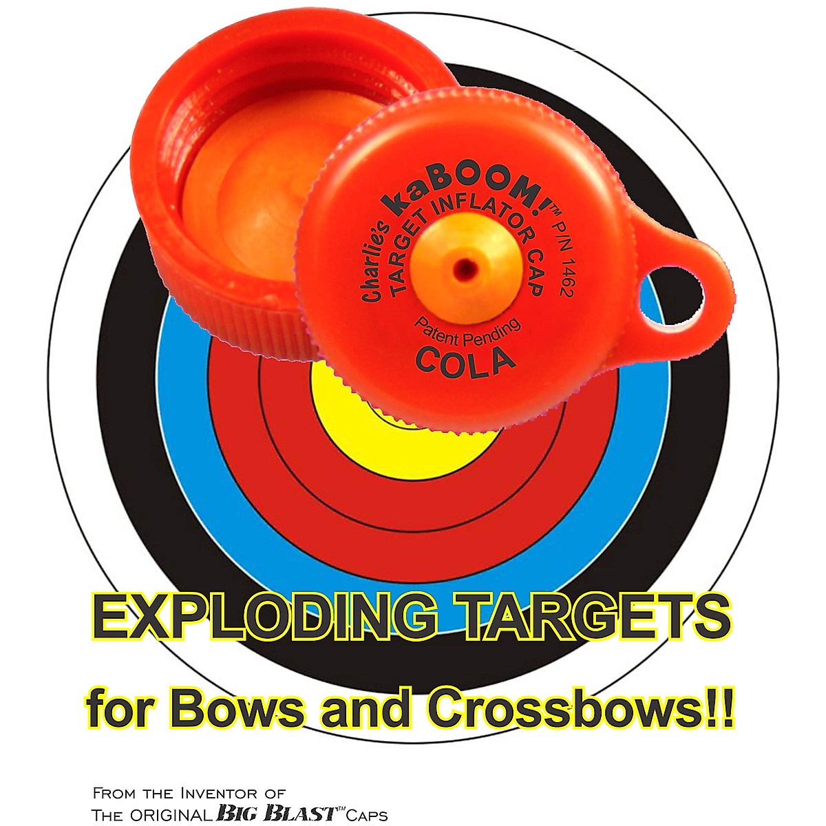 Charlie's kaBOOM! Exploding Cola Target Caps 10-Pack - Turn Plastic Bottles into Reactive Targets - Archery - Bow - Firearms - Pellet Gun- air Rifle and More